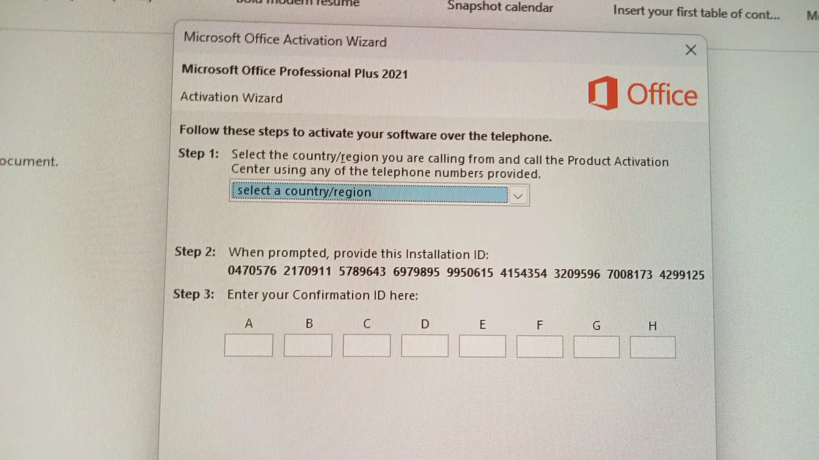 Activation of Digital Key for MS Office Pro Plus 2021 by Telephone ...